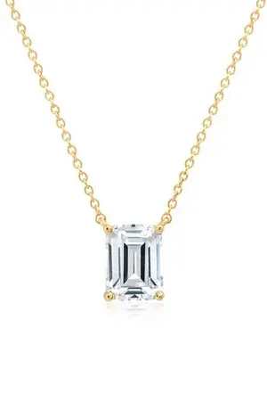 CRISLU Emerald Cut Cubic Zirconia Pendant Necklace - 18kyg/clear Stone