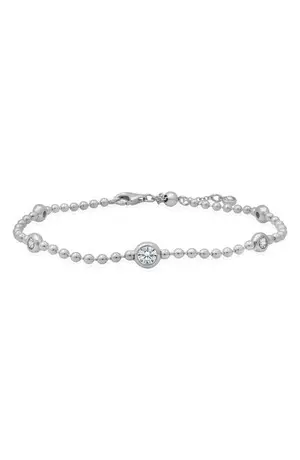 CRISLU Cubic Zirconia Station Ball Chain Bracelet - Pure Platinum/clear Stone