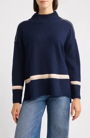 HATLEY Stripe Mock Neck Sweater