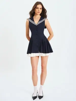 MISS CIRCLE Calliope Sailor Pleated Mini Dress