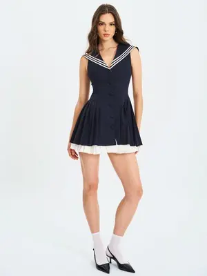 MISS CIRCLE Calliope Sailor Pleated Mini Dress
