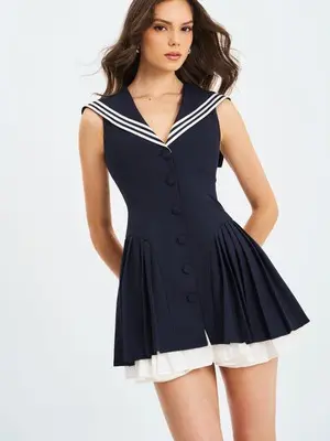 MISS CIRCLE Calliope Sailor Pleated Mini Dress