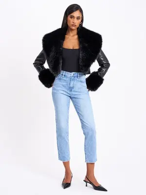 MISS CIRCLE Ziah Cropped Jacket With Fur Collar