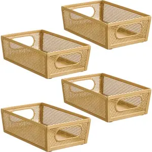 MDESIGN Perforated Metal Storage Bin With Handlesset Of 4 - Soft Brass