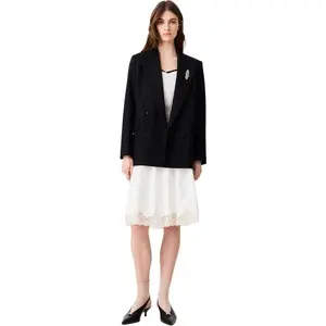 Maje Double-breasted Jacket With Removable Brooch - Black