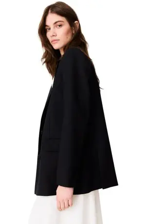 Maje Double-breasted Jacket With Removable Brooch