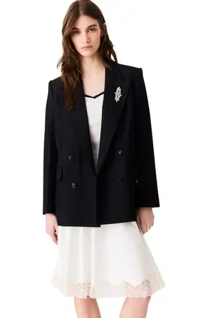 Maje Double-breasted Jacket With Removable Brooch