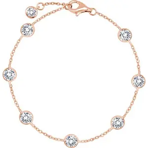 CRISLU Cubic Zirconia Bezel Station Anklet - 18kt Rose Gold/clear Stone