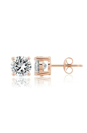 CRISLU Brilliant Cut Cubic Zirconia Stud Earrings - 18kt Rose Gold/clear Stone