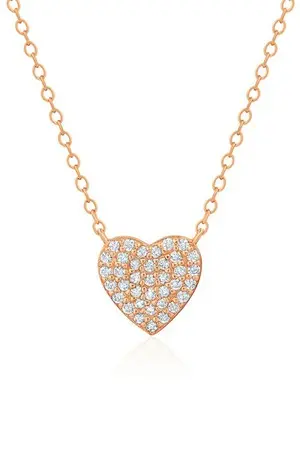 CRISLU Pavé Cubic Zirconia Heart Pendant Necklace - 18kt Rose Gold/clear Stone
