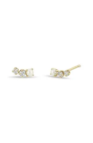 Zoe Chicco Diamond And Cultured Pearl Stud Ear Crawlers - 14k Yellow Gold