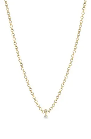 Zoe Chicco Diamond Pendant Rolo Chain Necklace - 14k Yellow Gold