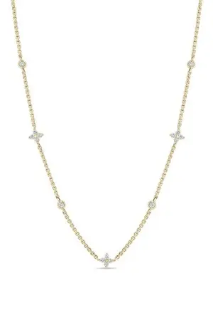 Zoe Chicco Quad Diamond Station Necklace - 14k Yellow Gold