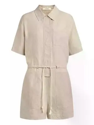 12 STOREEZ Drawstring Linen Playsuit - Neutrals