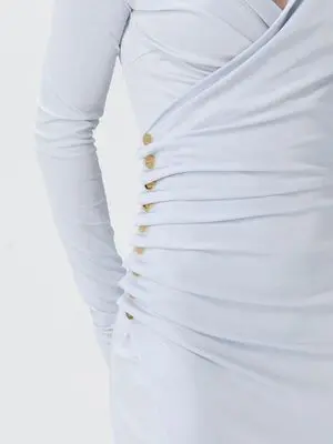Elisabetta Franchi Ruched Midi Dress With Button Detail