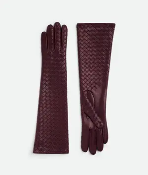 BOTTEGA  VENETA Intrecciato Leather Midi Gloves - Jam