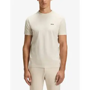BOSS Brand-emed Short-sleeved Stretch-cotton T-shirt - Open White
