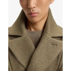 BOSS Double-breasted Herringbone Wool-blend Coat