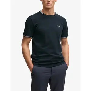 BOSS Branded Contrast-trim Stretch-cotton T-shirt Xxxl