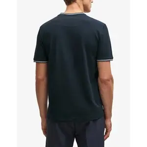 BOSS Branded Contrast-trim Stretch-cotton T-shirt Xxxl