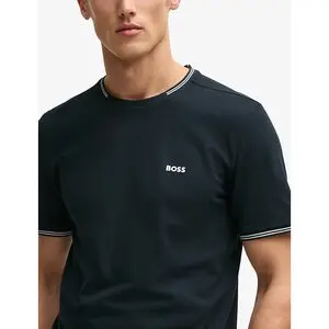 BOSS Branded Contrast-trim Stretch-cotton T-shirt Xxxl