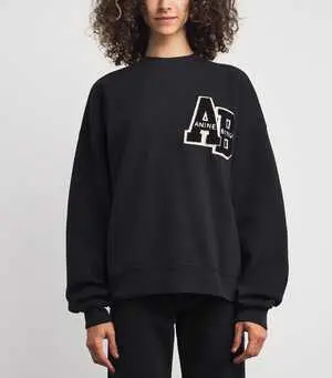 ANINE BING Oversized Miles Letterman Sweatshirt - Black