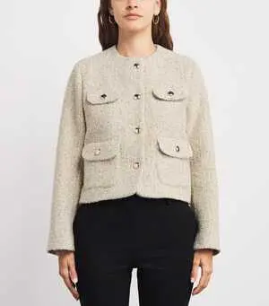 Maje Bouclé Tweed Cropped Jacket - White