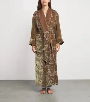 DANIEL HANSON Velvet Embroidered Robe - Brown