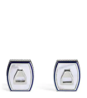 Tateossian Palladium Mother-of-pearl-detail Ascot Cufflinks - Navy