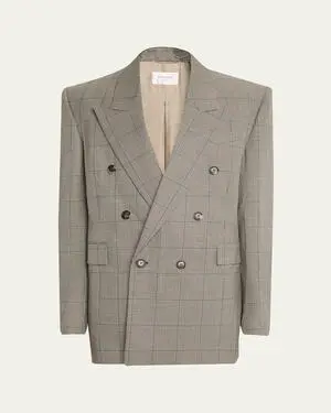 Saint Laurent Double-breasted Check Wool Blazer