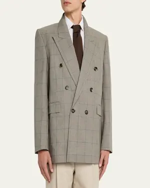 Saint Laurent Double-breasted Check Wool Blazer