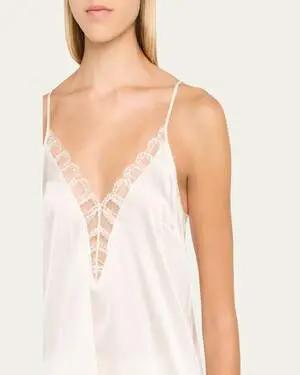 LIVY Murmure Lace-trim Silk Satin Top