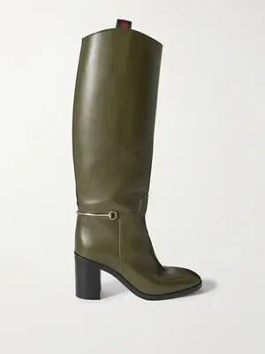 Gucci Charlotte Leather Knee Boots - Green