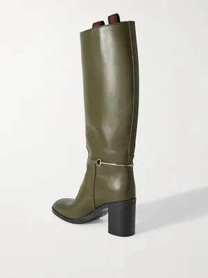 Gucci Charlotte Leather Knee Boots - Green