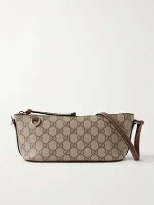 Gucci Gg Emblem Leather-trimmed Printed Coated-canvas Shoulder Bag - Neutrals