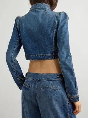 Alaïa Cropped Denim Jacket - Blue