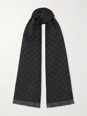 Gucci Frayed Wool-jacquard Scarf - Black