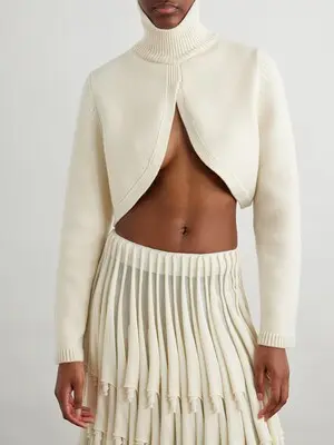Alaïa Cropped Cashmere-blend Turtleneck Sweater - Neutrals
