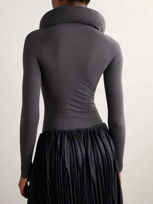 Alaïa Hooded Stretch-jersey Bodysuit - Dark Gray