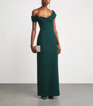 Carolina Herrera Crepe Draped Off-the-shoulder Gown