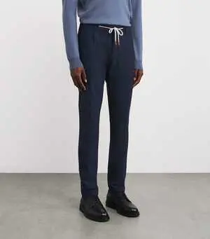 Eleventy Cotton-blend Drawstring Trousers - Blue