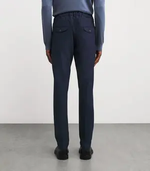 Eleventy Cotton-blend Drawstring Trousers - Blue