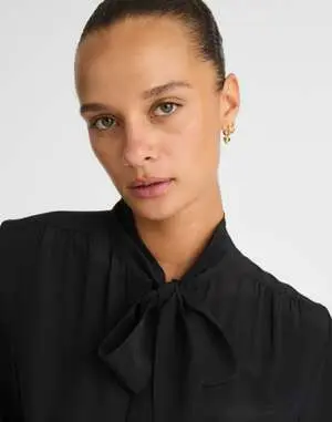 Madewell Tie-neck Long-sleeve Top - Jet Black