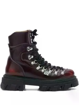 GANNI Lace-up Lug Sole Boots - Red