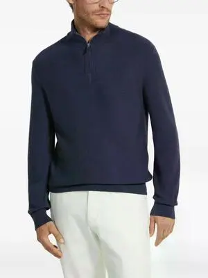 Zegna Mock-neck Half-zip Cashmere Sweater - Blue