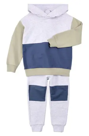 MILES THE LABEL Colorblock Hoodie And Sweatpants Set - Light Heather Grey