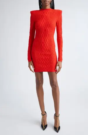 Balmain Long Sleeve Crocodile Knit Minidress