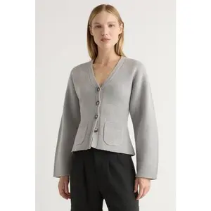 Modern Citizen Organic Cotton-merino Wool V-neck Cardigan - Light Graphite