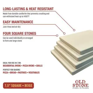 OLD STONE Cordierite Square Pizza Stone 4 Piece Set