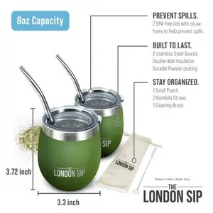 LONDON SIP Yerba Mate Cup Set 8oz - Green